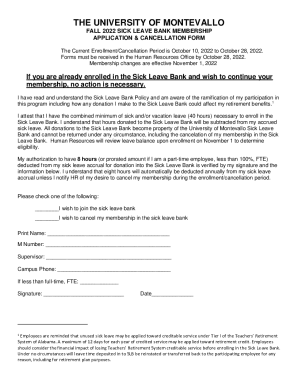 Fillable Online Sick Leave Bank Membership Application & Cancellation ...