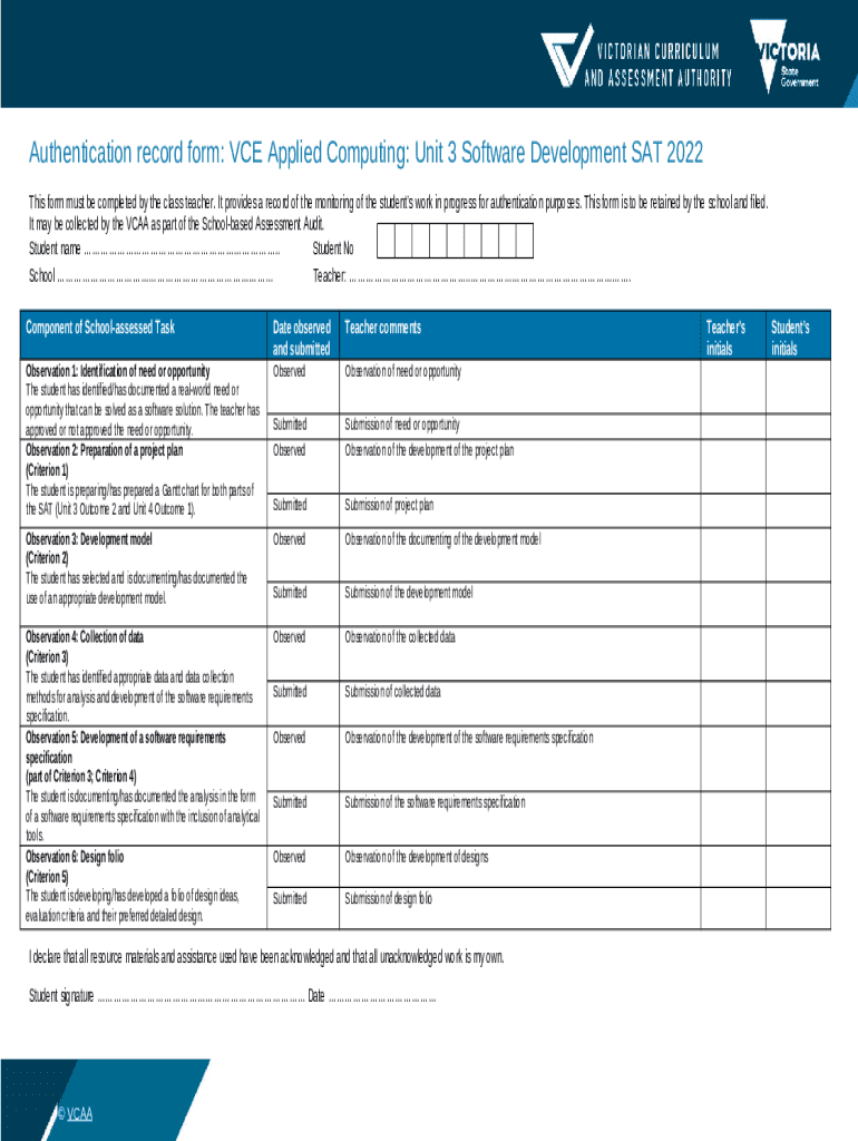 Authentication record . VCE Applied Computing Doc Template | pdfFiller