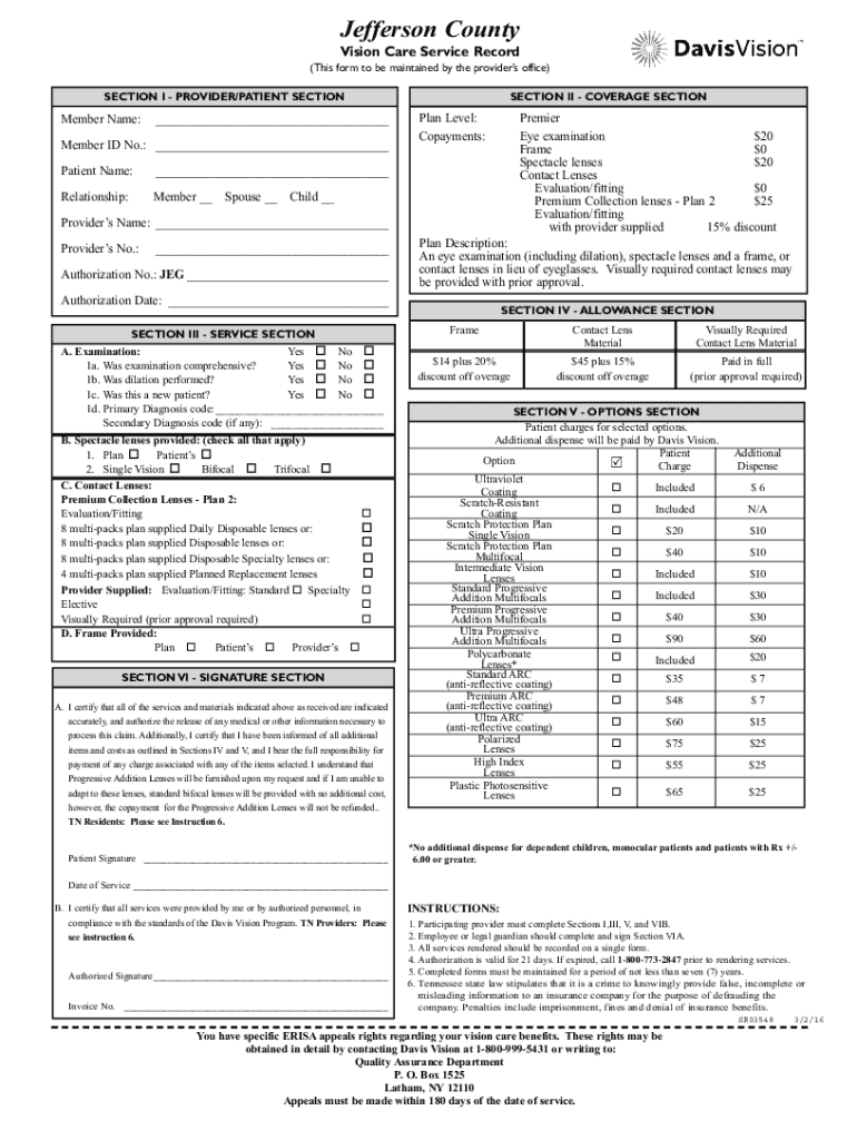 Fillable Online Vision Care Statement of Claim Fax Email Print - pdfFiller