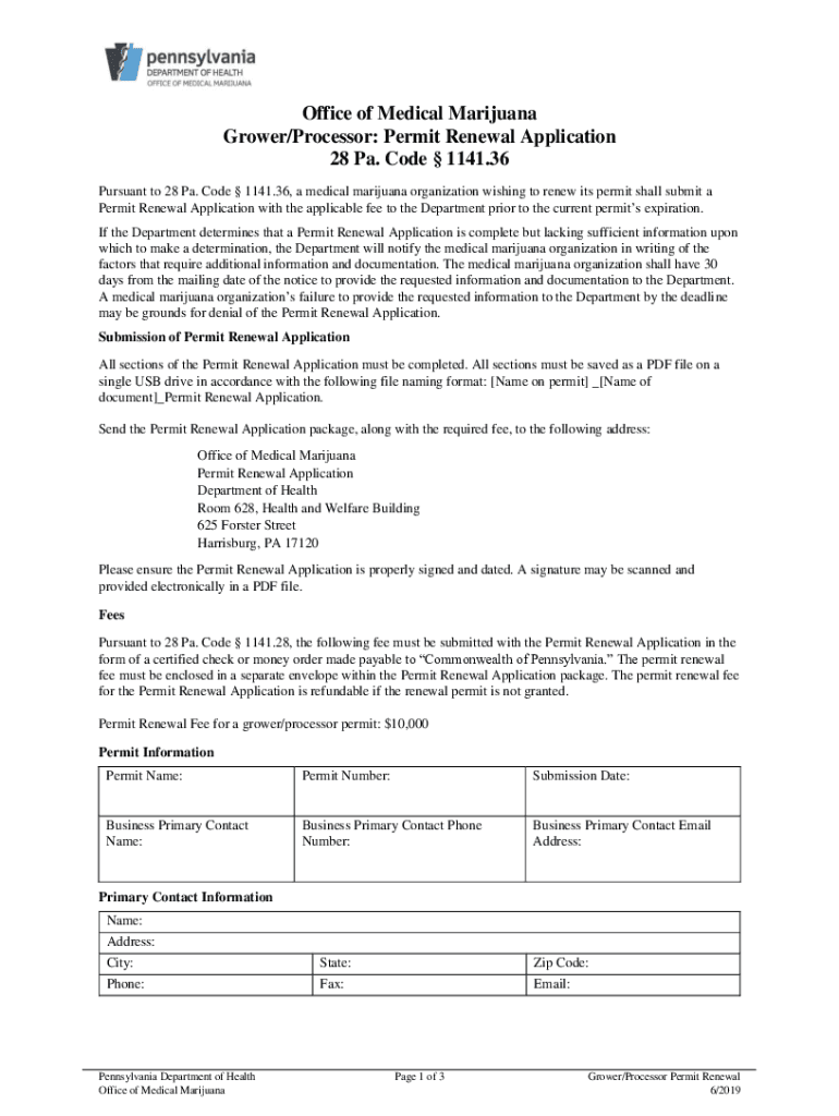 Fillable Online Permit Renewal Application 28 Pa. Code1141.36 Fax Email ...
