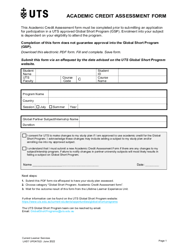 Fillable Online ACADEMIC CREDIT ASSESSMENT FORM Fax Email Print - pdfFiller
