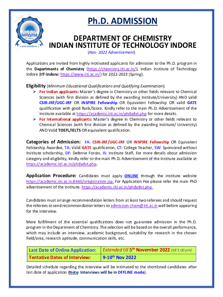 Fillable Online academic iiti ac Forms for PG Students - IIT Indore ...