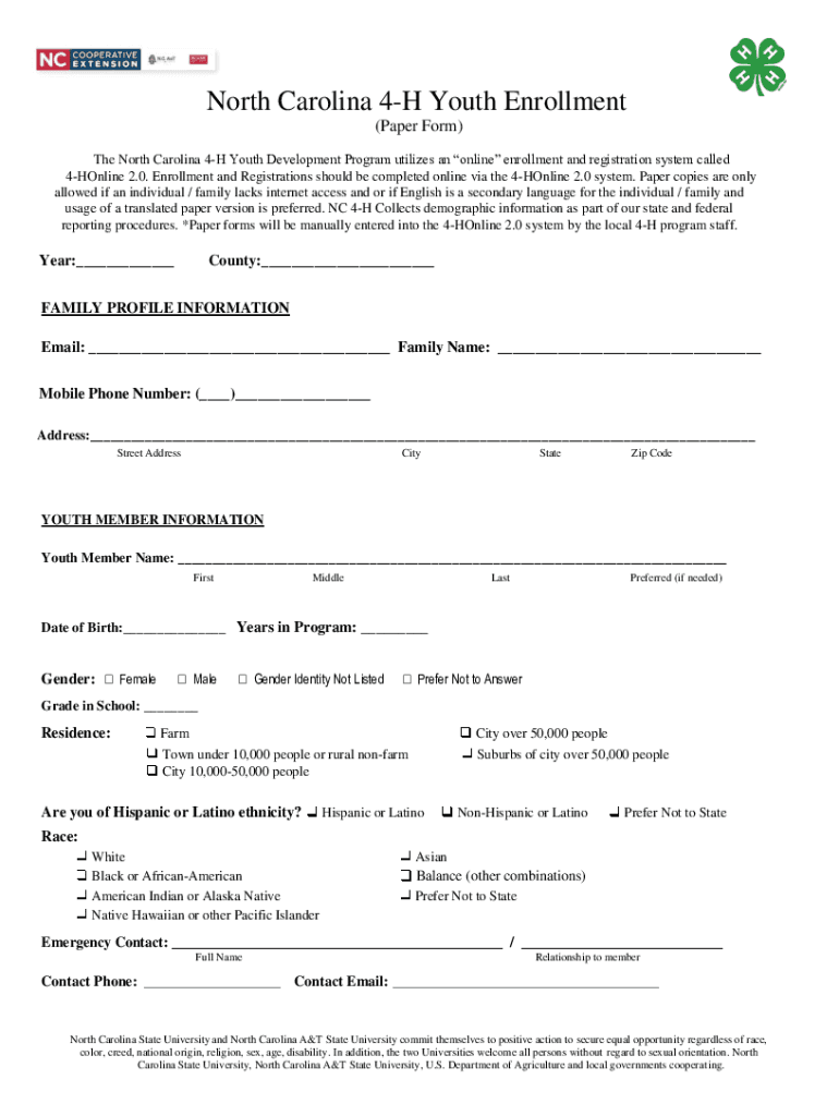 Fillable Online nc4h ces ncsu NEW 4-H Enrollment Form Fax Email Print ...