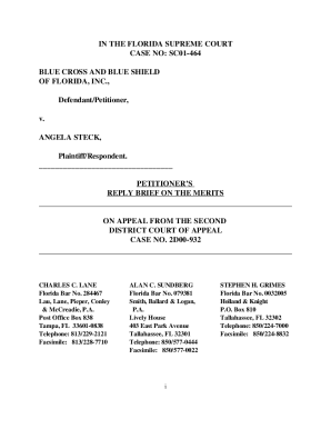 Fillable Online IN THE FLORIDA SUPREME COURT CASE NO: SC01-464 BLUE ...