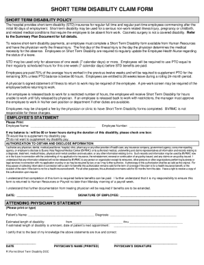Fillable Online SHORT TERM DISABILITY CLAIM FORM Fax Email Print ...