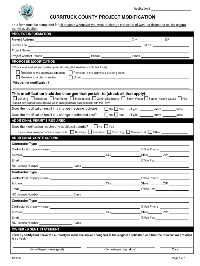 Fillable Online Currituck County Project Modification Fax Email Print ...
