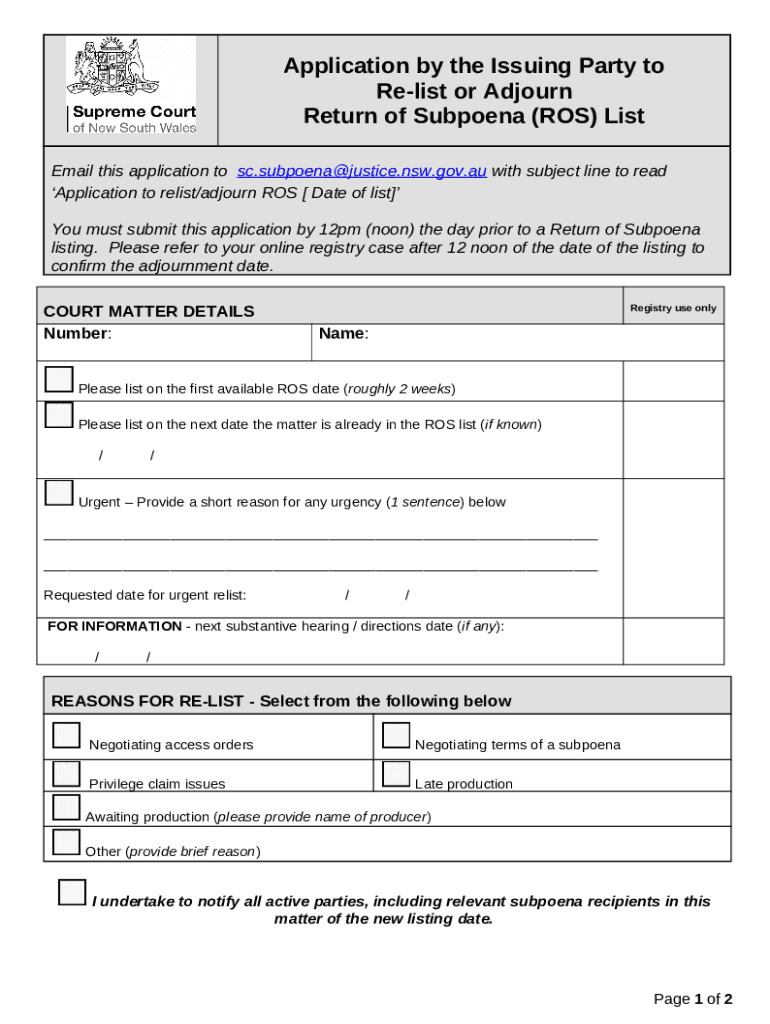 Subpoena s - Supreme Court of NSW Doc Template | pdfFiller