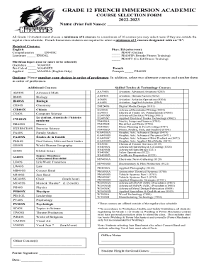 Fillable Online Grade 12 Course Request Form Fax Email Print - pdfFiller