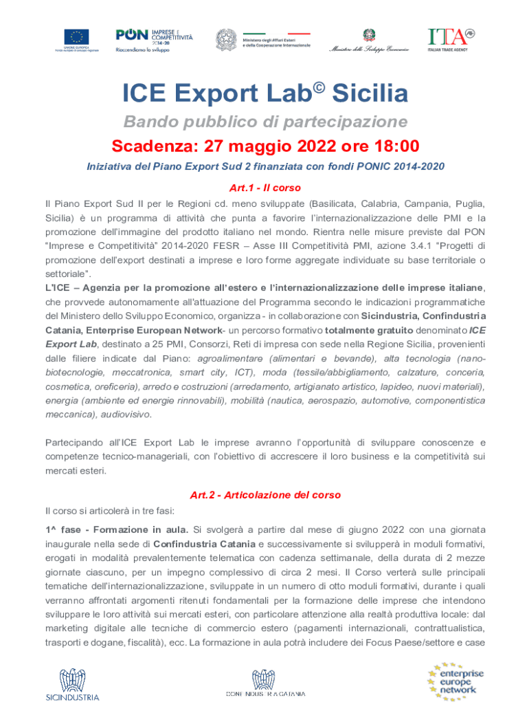 Fillable Online ICE EXPORT LAB SICILIA per 25 aziende siciliane Fax ...