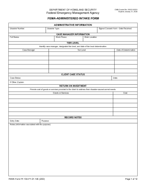 Fillable Online FEMA-Administered Intake Form. Form Fax Email Print - pdfFiller