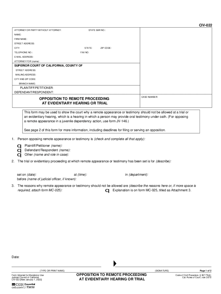 Fillable Online CIV-022 Fax Email Print - pdfFiller