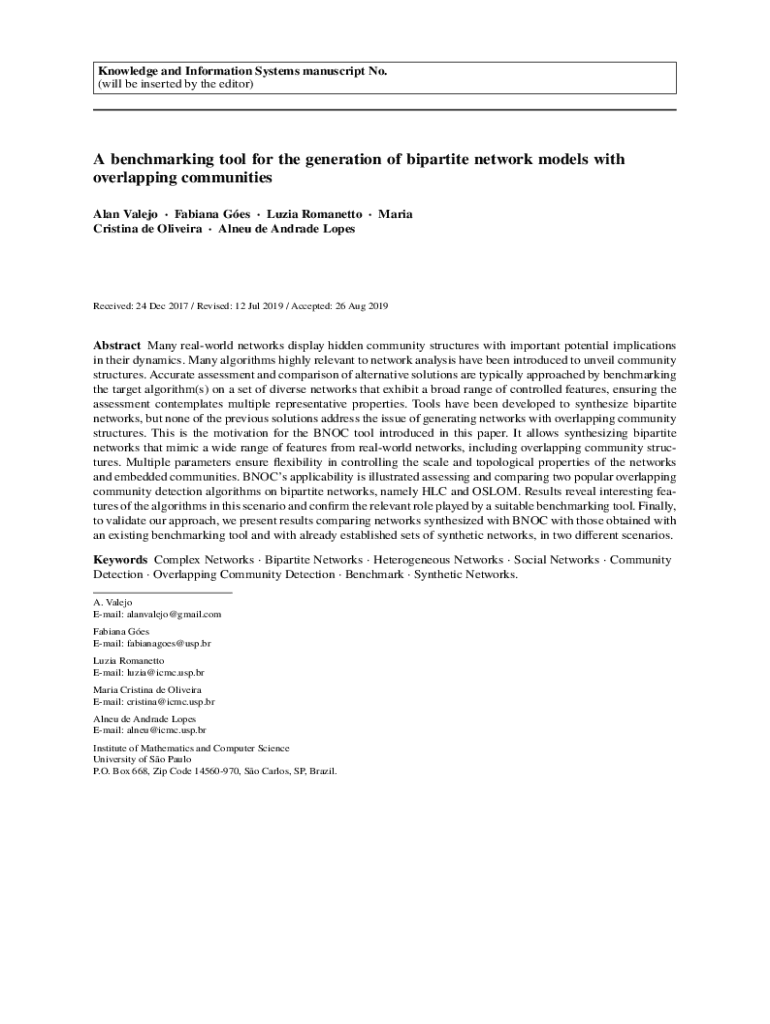 Fillable Online A benchmarking tool for the generation of bipartite network ... Fax Email Print ...