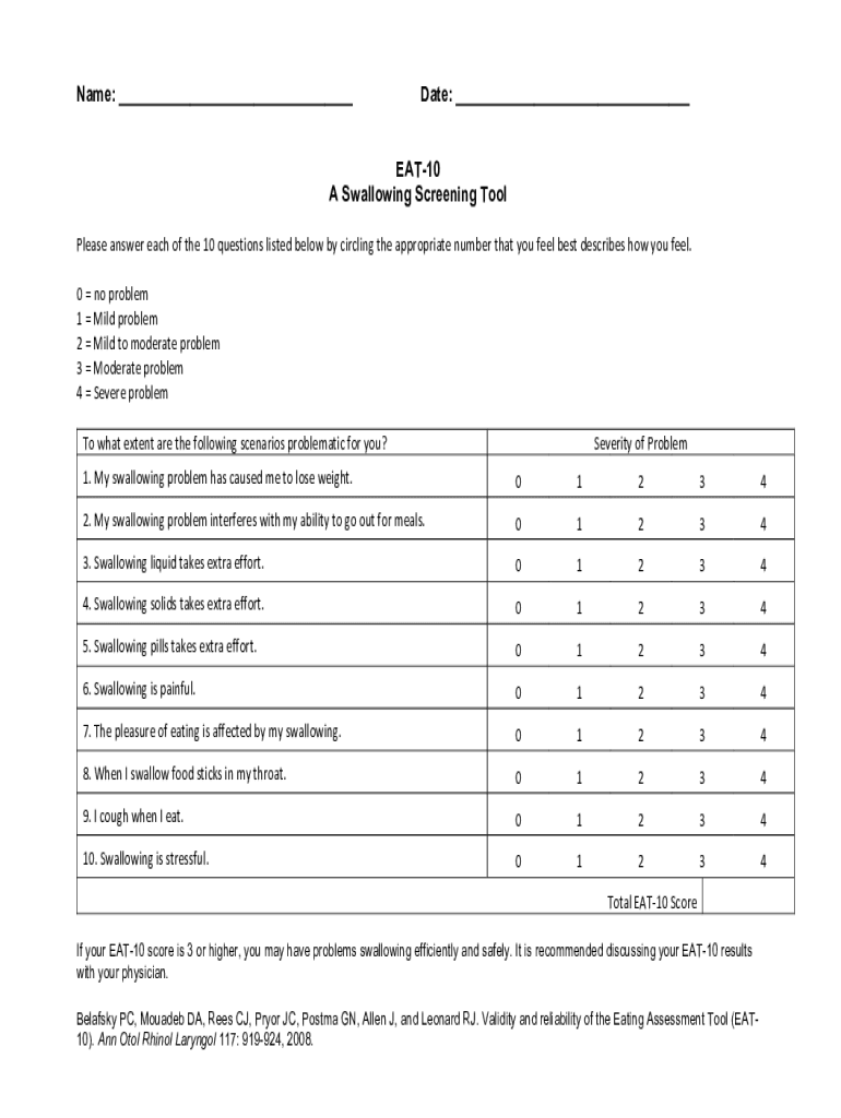 Fillable Online Item analysis of the Eating Assessment Tool (EAT-10) by the ... Fax Email Print ...