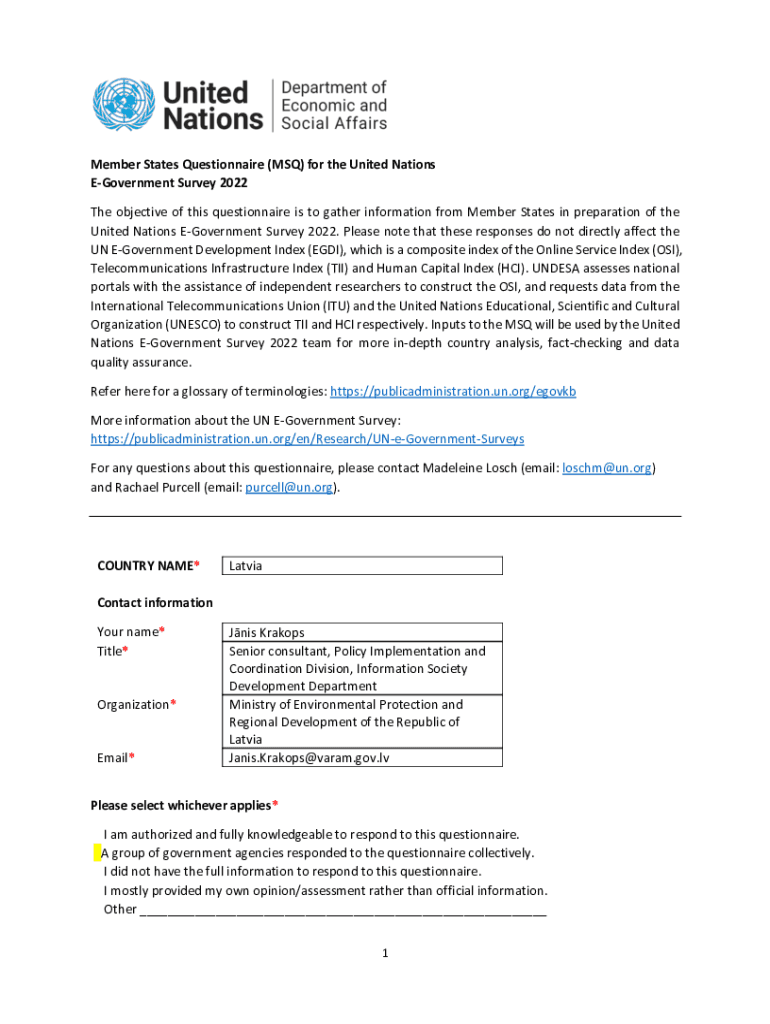 Fillable Online Latvia UN E-Gov Survey MSQ 2022 ... - the United ...