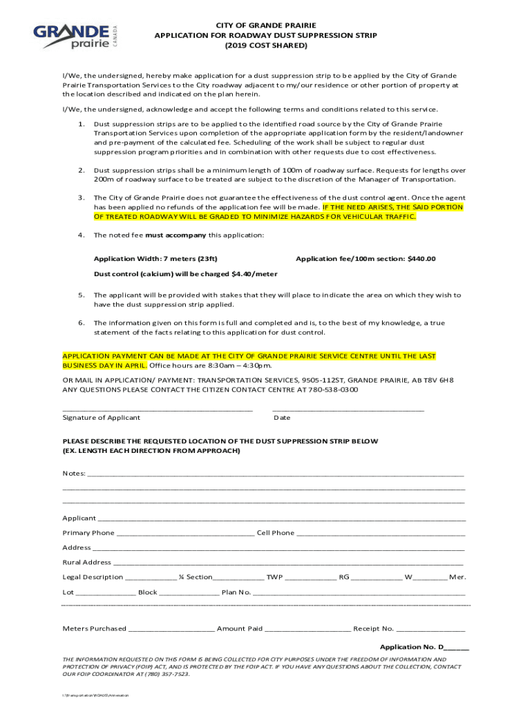 Fillable Online CITY OF GRANDE PRAIRIE APPLICATION FOR ROADWAY ... Fax ...