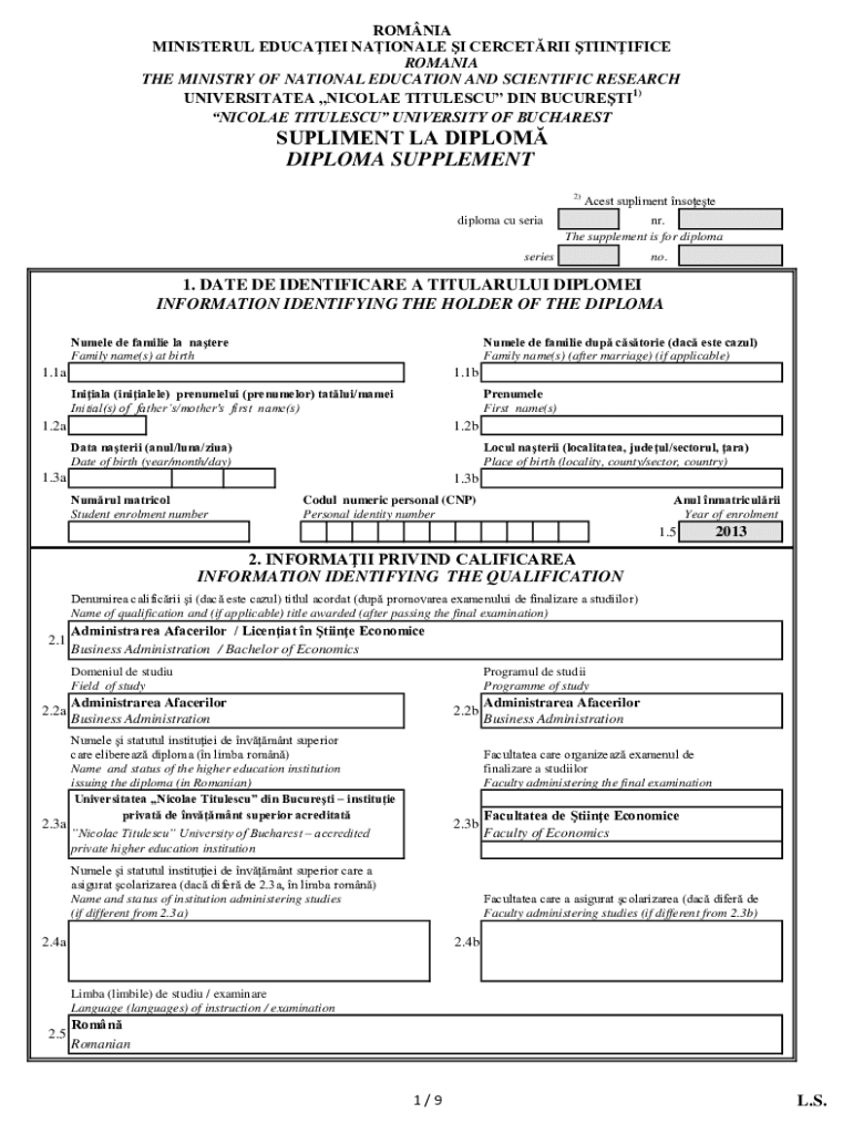 Fillable Online Ministry of Education and Scientific Research (Romania ...