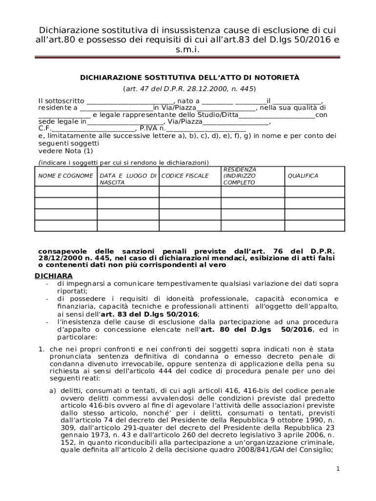 Dichiarazione sostitutiva di atto di notoriet ai sensi dell'art Doc ...