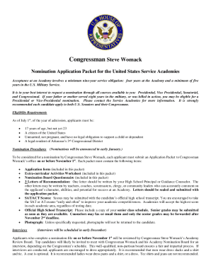 Fillable Online Service Academy Nominations - Info for Potential ...