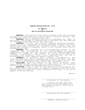 Fillable Online SENATE RESOLUTION NO. 1070 In Memory of Maria ... Fax ...