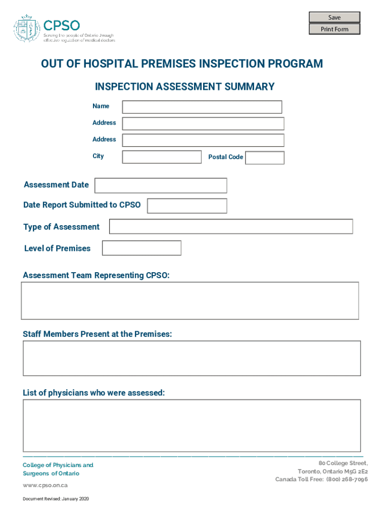 Fillable Online Out-of-Hospital Premises Inspection Program - CPSO Fax Email Print - pdfFiller