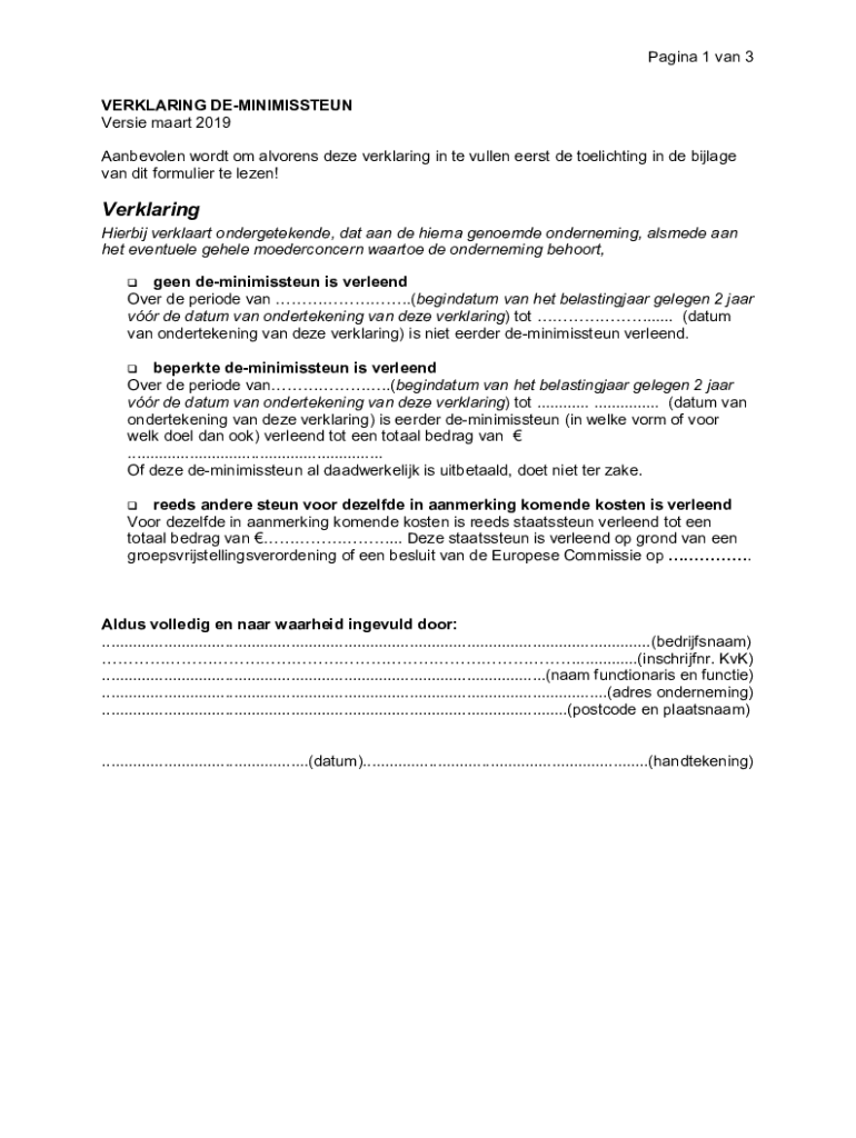 Fillable Online Aanbevolen wordt om alvorens deze verklaring in te ...
