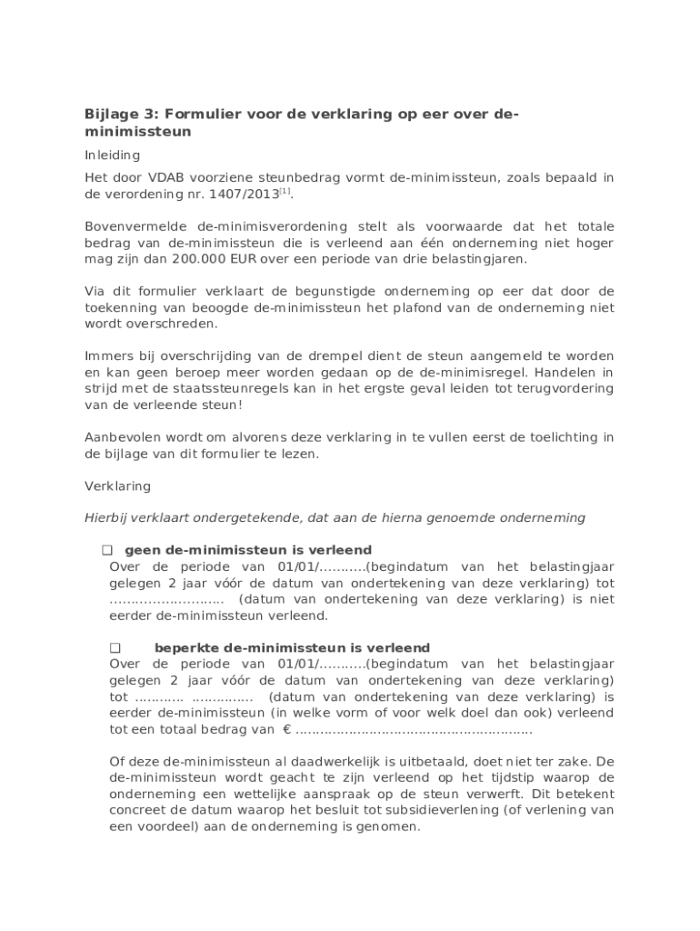 Model verklaring op eer de-minimis - Vlaamse overheid Doc Template ...