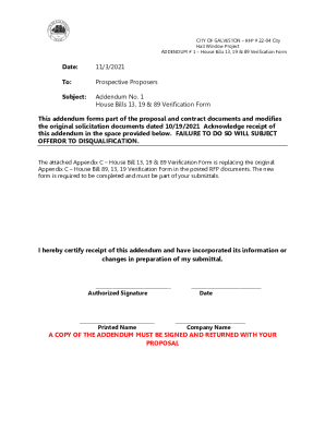 Fillable Online ADDENDUM # 1 House Bills 13, 19 & 89 Verification Form ...