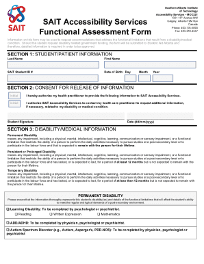 Fillable Online SAIT Accessibility Services Functional Assessment Form ...