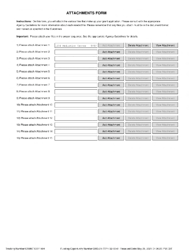 Fillable Online ATTACHMENTS FORM - Grants.gov Fax Email Print - pdfFiller