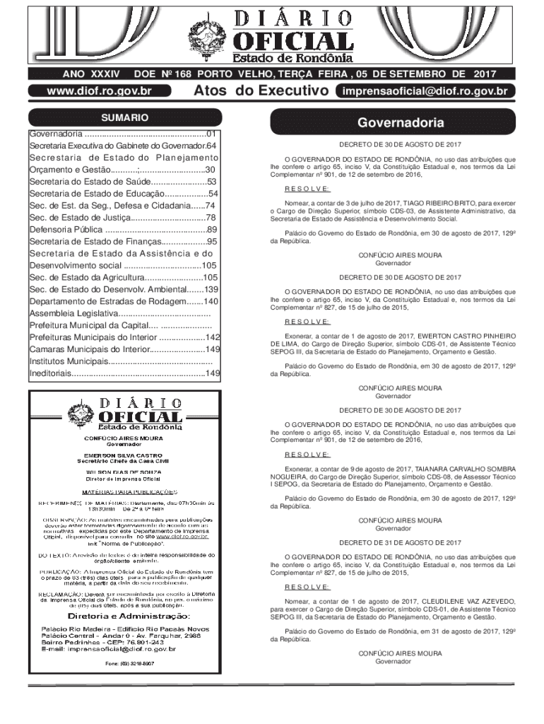 Fillable Online diof ro gov Dirio Oficial - Estado de Rondnia - PPE Fax ...