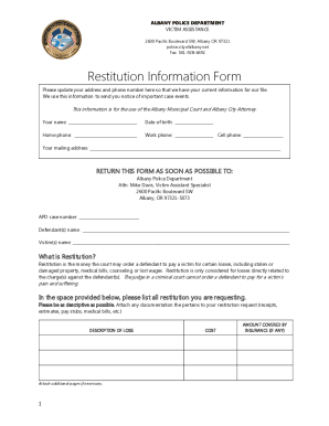 Fillable Online Restitution Information Form - City of Albany, Oregon Fax Email Print - pdfFiller