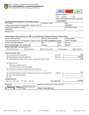 Fillable Online 2021 ENVIRONMENTAL FILING FEE CASH RECEIPT - CA.gov Fax ...