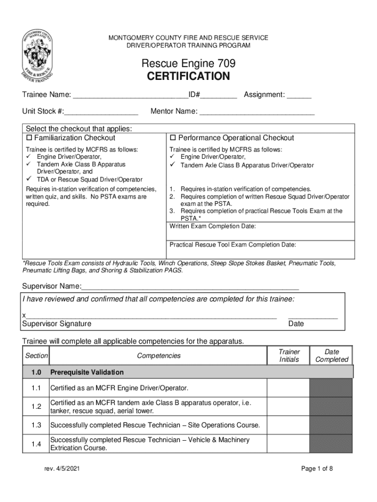 Fillable Online Emergency Vehicle Driver/Operator Certification ...