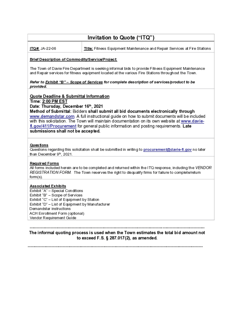 Fillable Online Is the Invitation to Quote (ITQ) template mandatory ...