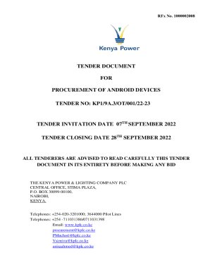Fillable Online kplc co Planned call for tenders' details - eTendering ...