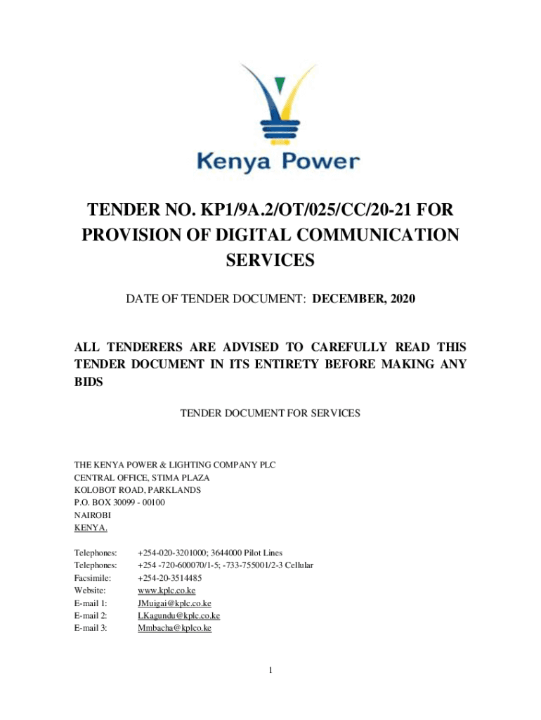 Fillable Online kplc co TENDER DOCUMENT FOR PROVISION OF DIGITAL ... Fax Email Print - pdfFiller