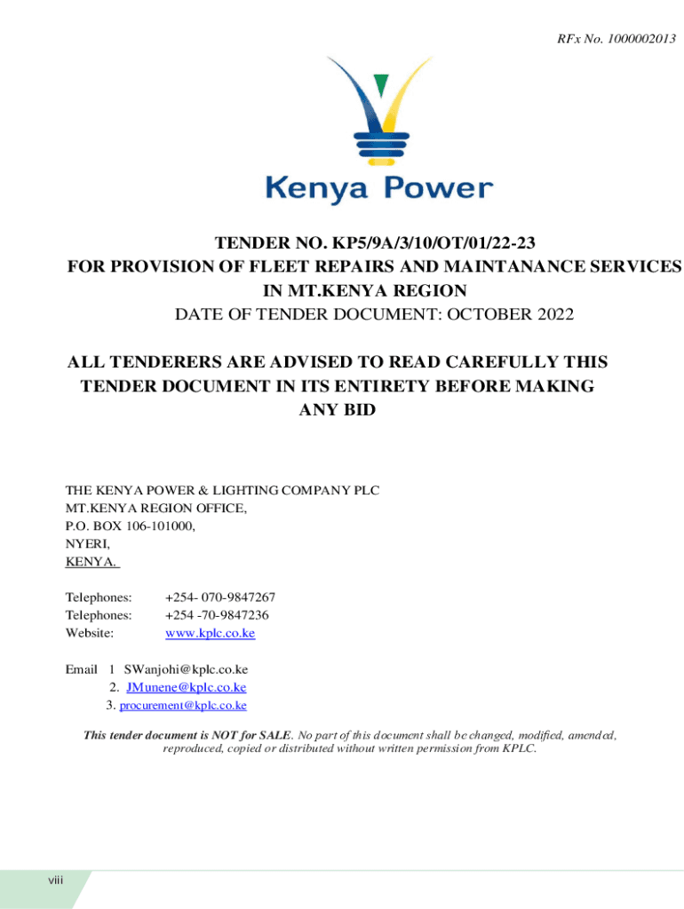 Fillable Online Framework Agreement Tender for Fleet Repairs and ...