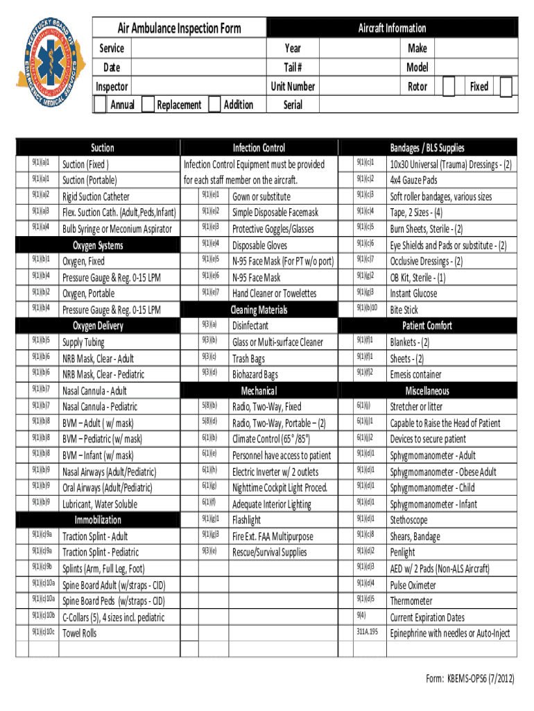 Fillable Online vehicle inspection form for registered air ambulances - service ... Fax Email ...