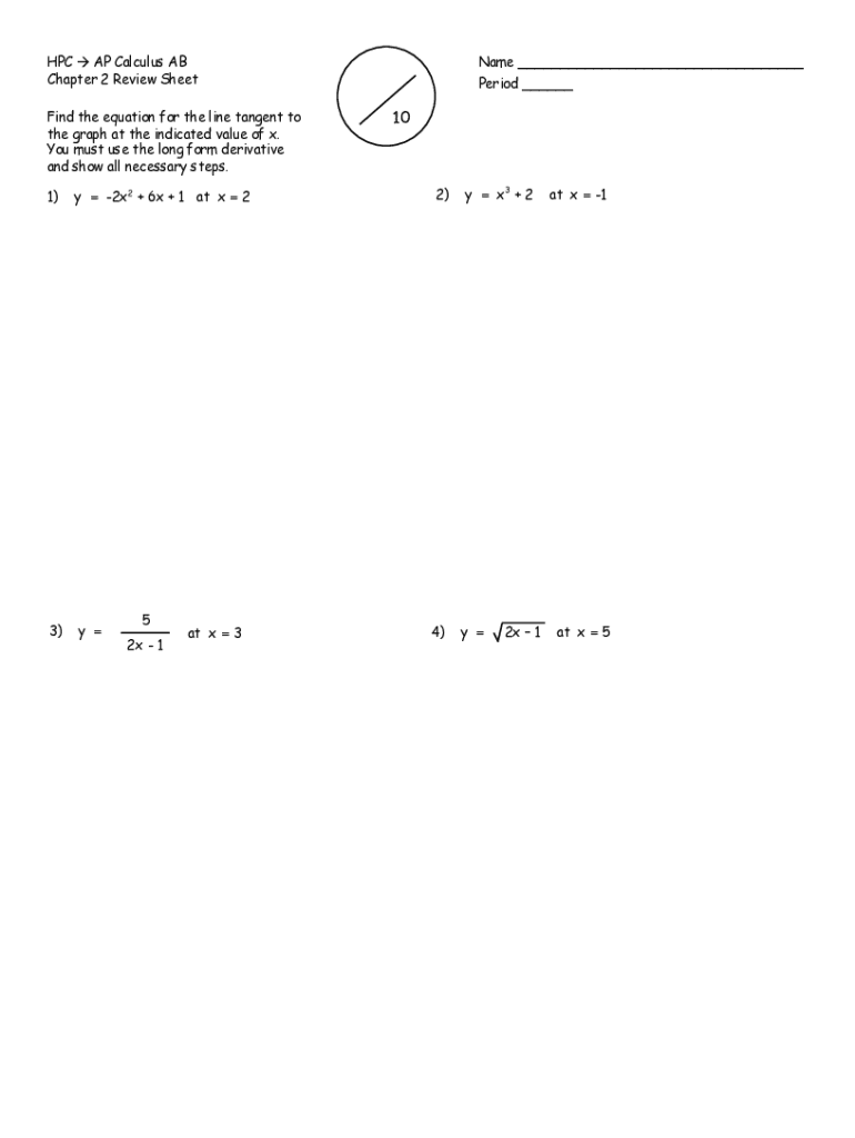 Fillable Online AP Calculus AB Chapter 2 Review Sheet Name Fax Email ...