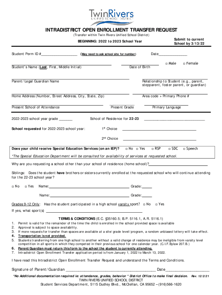 Fillable Online (Transfer within Twin Rivers Unified School District ...