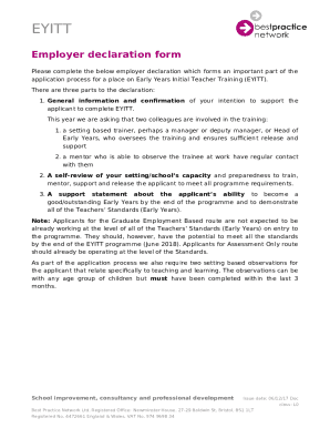 Employer declaration - Best Practice Network Doc Template | pdfFiller