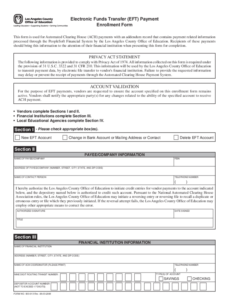 Fillable Online ACH Vendor/Miscellaneous Payment Enrollment Form Fax ...