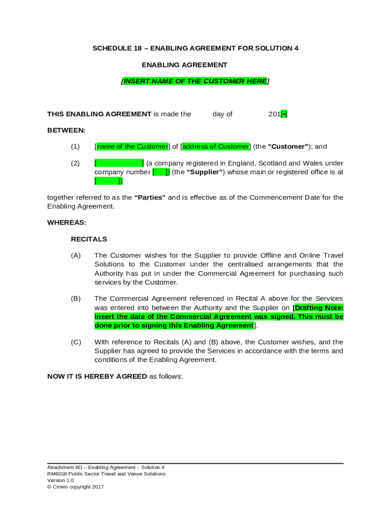 RM6016 Enabling agreement solution 4 v1 Doc Template | pdfFiller