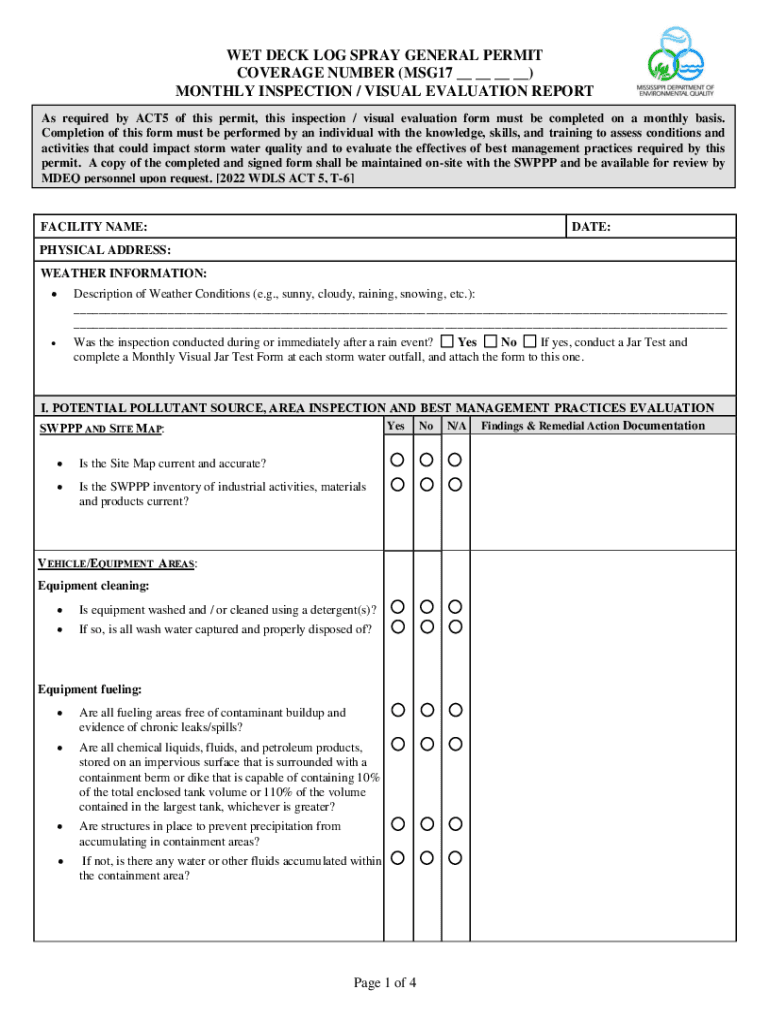 Fillable Online WA ISWGP Monthly Inspection Report - Example Fax Email ...
