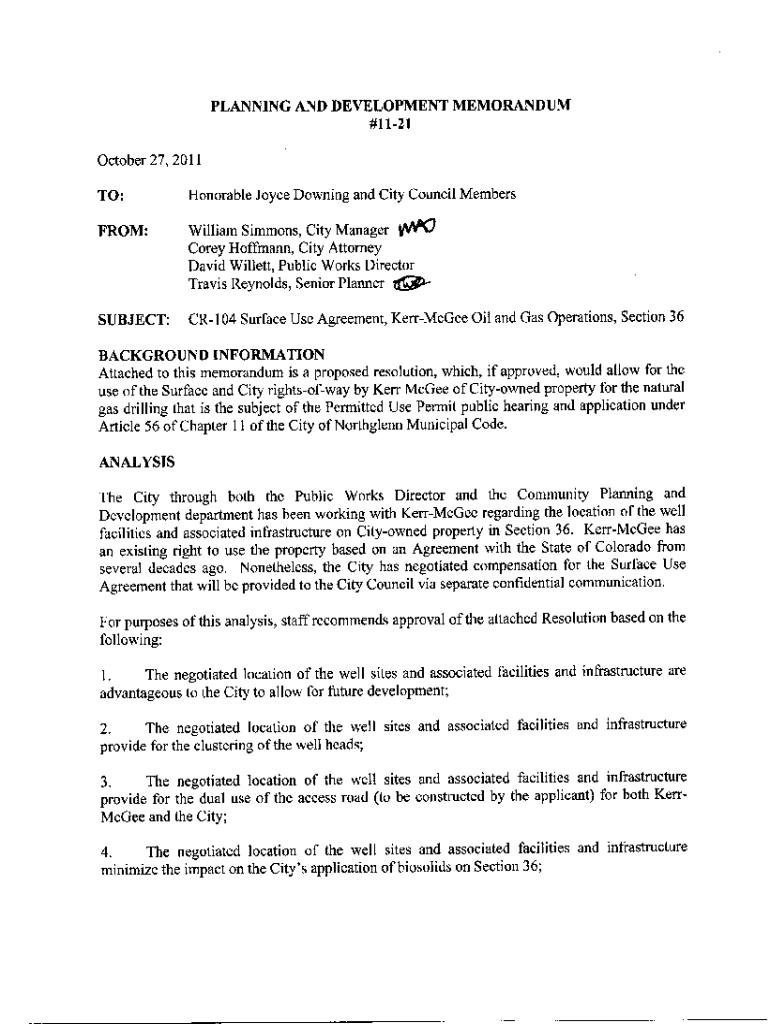 Fillable Online webdocs northglenn surface use and settlement agreement ...