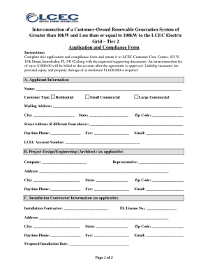 Fillable Online RATE TARIFF SHEET INDEX - LCEC Fax Email Print - pdfFiller