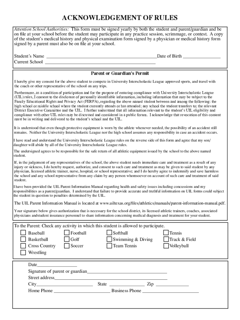 Fillable Online Acknowledgement of Rules Fax Email Print - pdfFiller