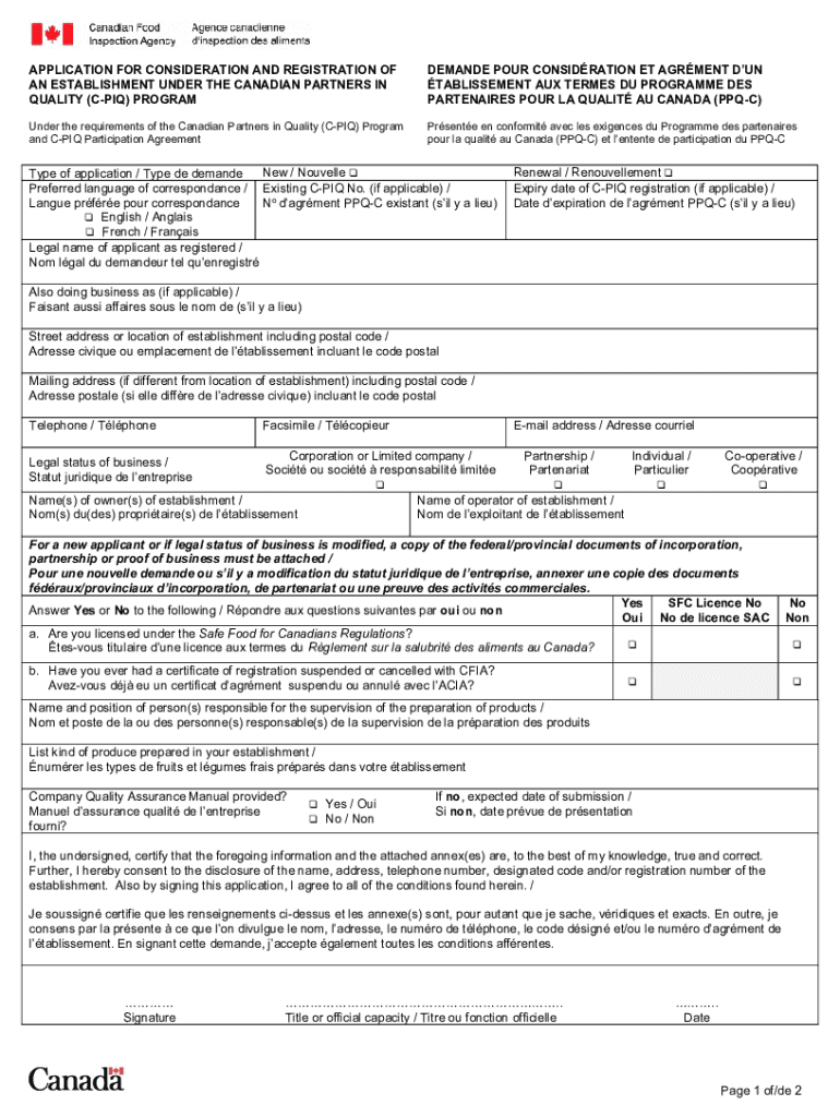 Fillable Online Annex G - C-PIQ Export DocumentForm no. CFIA/ACIA 5314 ...
