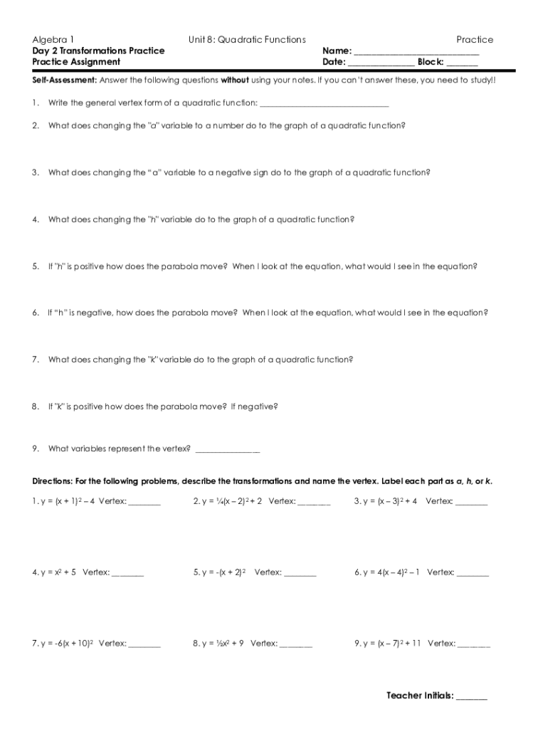 Fillable Online Complete Solution to Worksheet on Quadratic Functions and ... Fax Email Print ...