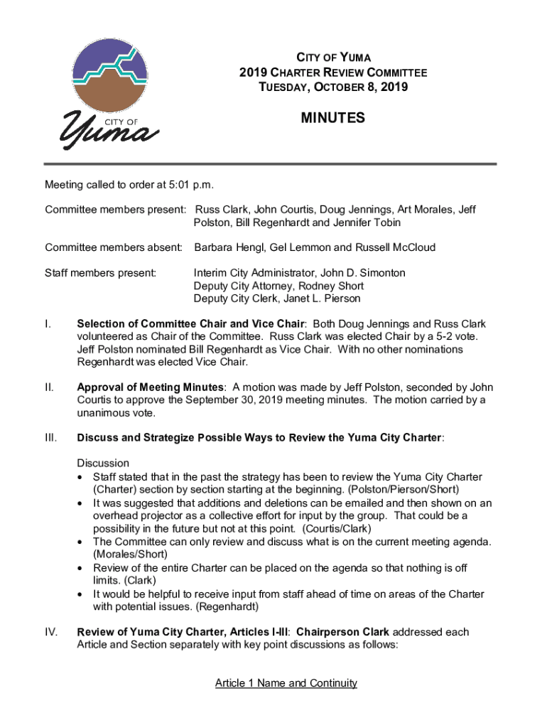 Fillable Online Committee members present: Russ Clark, John Courtis ...